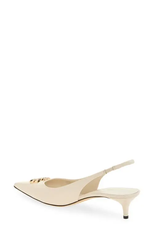 Tory Burch Eleanor Kitten Heel Slingback Pump - Light Cream/gold
