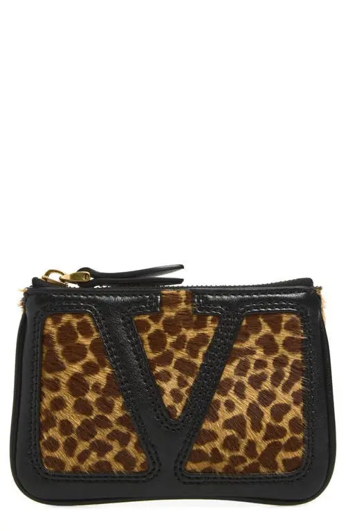 Valentino Garavani Viva Superstar Genuine Calf Hair Zip Card Case - Tan