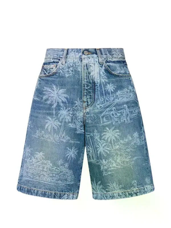 Amiri Chateau Palms Denim Shorts - Blue