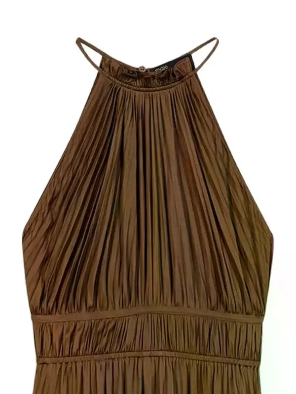 Maje Pleated Halterneck Midi Dress - Brown