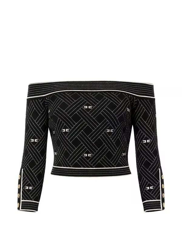 Elisabetta Franchi Off-the-shoulder Knit Top With Golden Logo Buttons