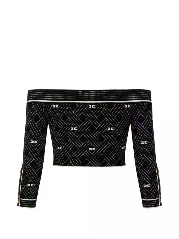 Elisabetta Franchi Off-the-shoulder Knit Top With Golden Logo Buttons