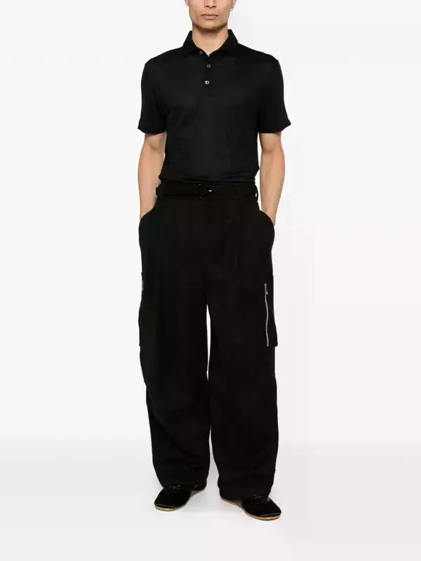 Zegna Button Wool Polo Shirt - Black