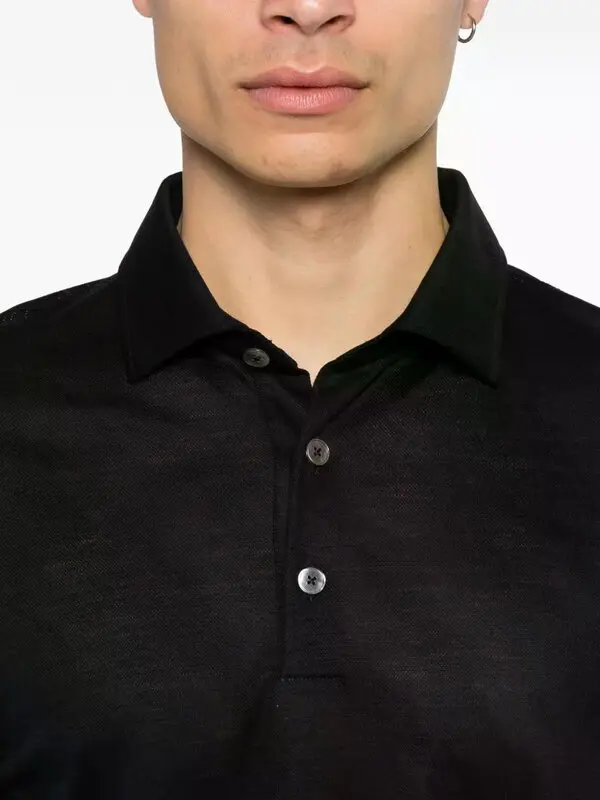 Zegna Button Wool Polo Shirt - Black