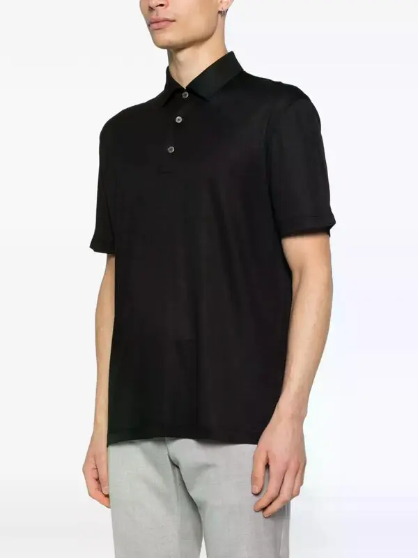 Zegna Buttoned Wool Polo Shirt - Black