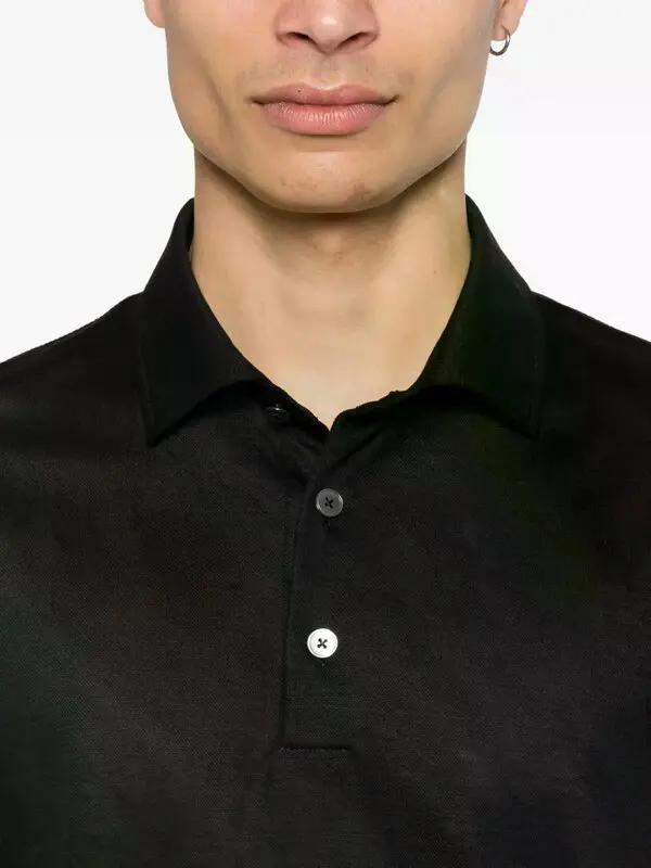 Zegna Buttoned Wool Polo Shirt - Black
