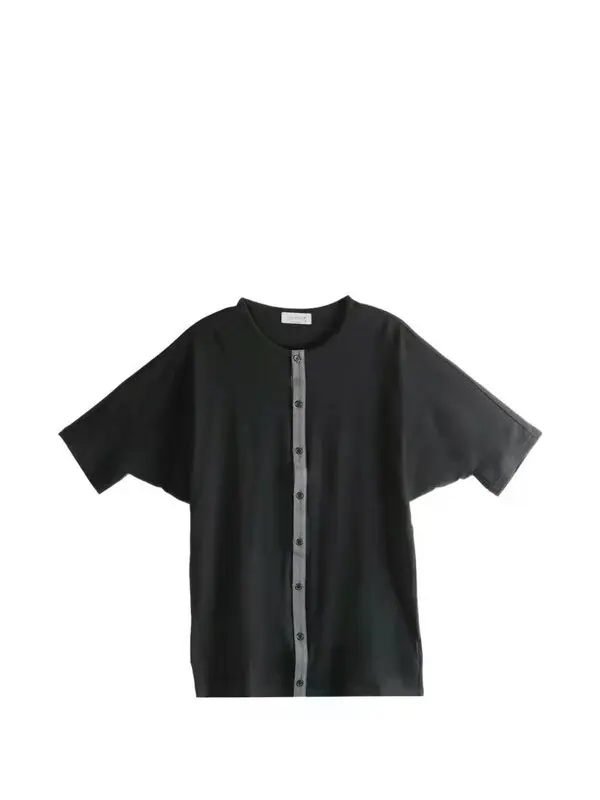 Yohji Yamamoto Contrast-trim Button-up T-shirt - Black