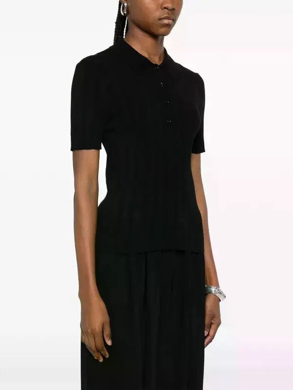 Eric Bompard Ribbed Button-fastening Polo Top - Black