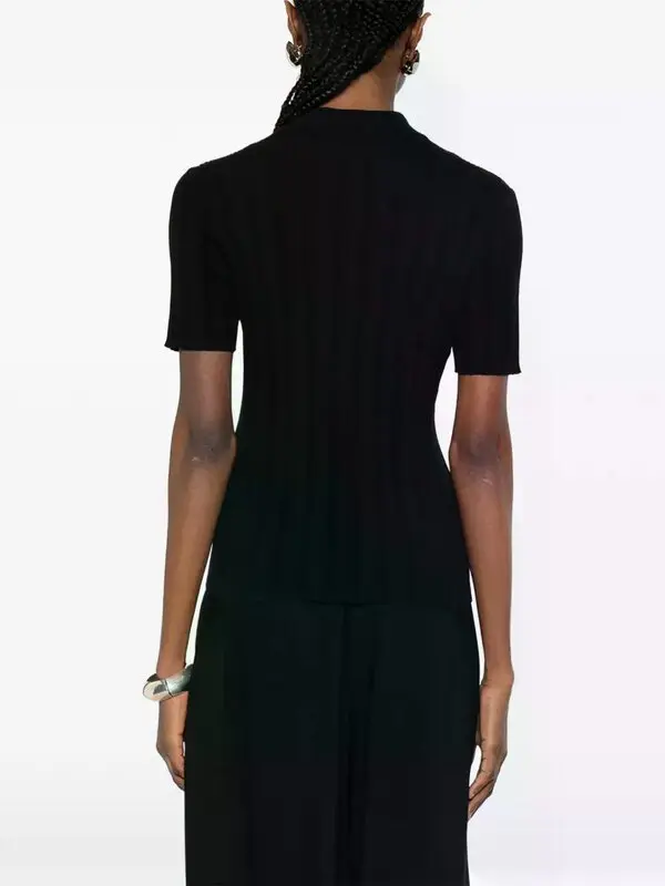 Eric Bompard Ribbed Button-fastening Polo Top - Black