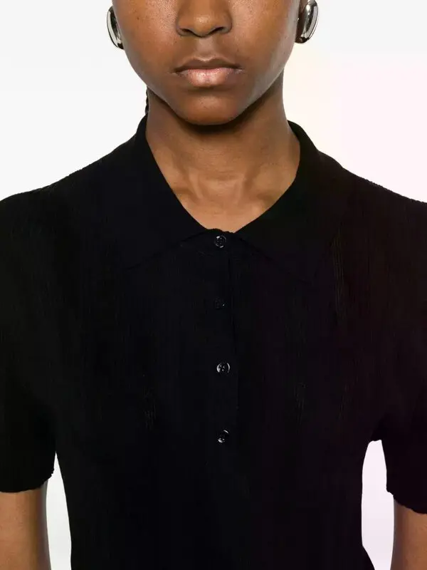 Eric Bompard Ribbed Button-fastening Polo Top - Black