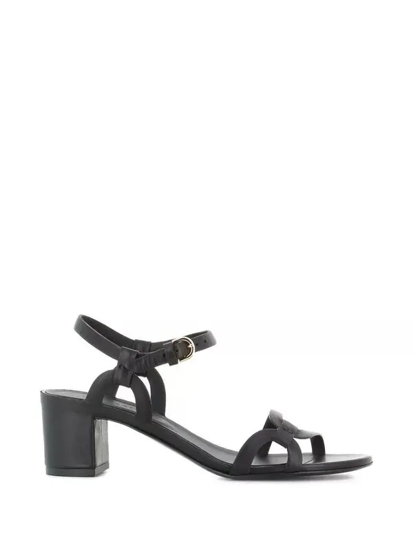 DEL CARLO Leather Buckle Strap Sandals - Black