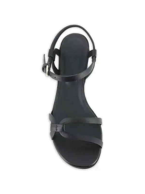 DEL CARLO Leather Buckle Strap Sandals - Black