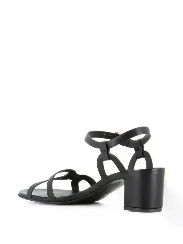 DEL CARLO Leather Buckle Strap Sandals - Black