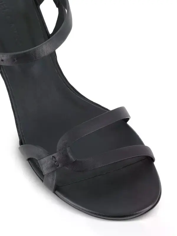 DEL CARLO Leather Buckle Strap Sandals - Black