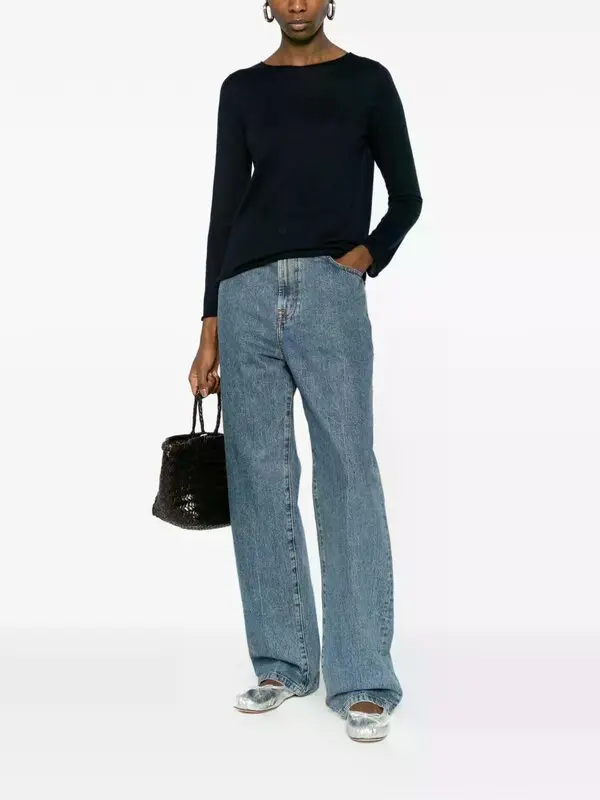 BEYOU Long Sleeve Crew Neck Sweater - Blue