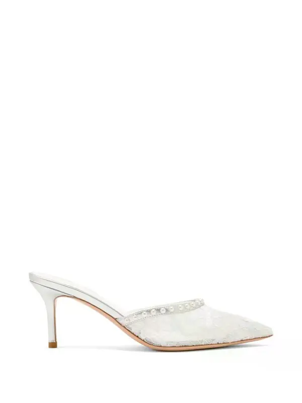 NICOLI Lace Mules With Pearl Embellishments - Silver