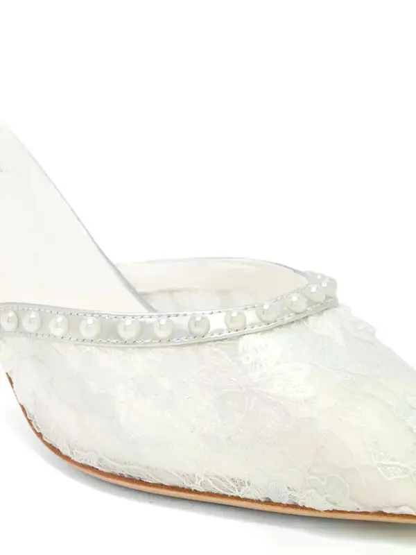 NICOLI Lace Mules With Pearl Embellishments - Silver