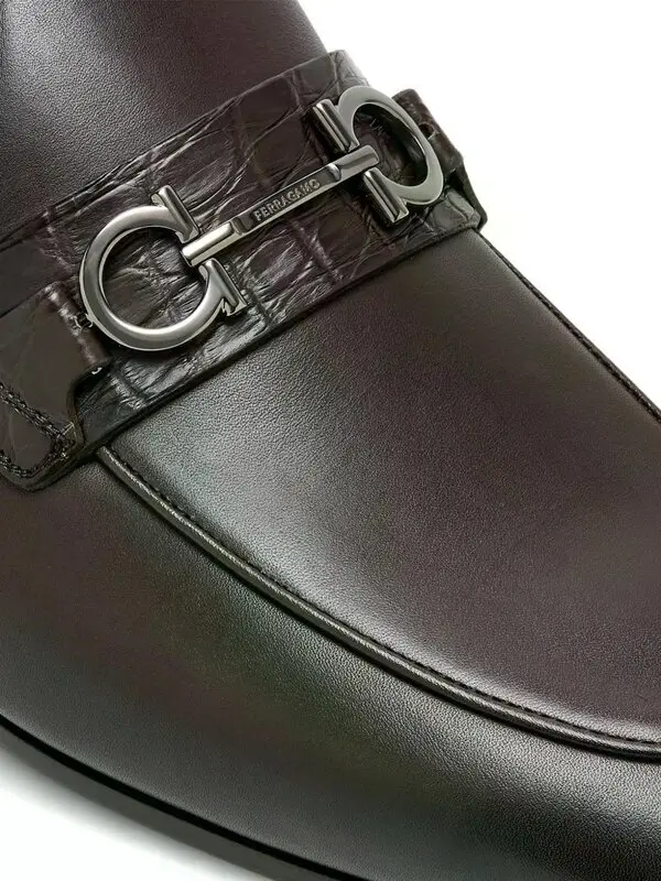 FERRAGAMO Loafers With Croc-effect Detailing - Brown