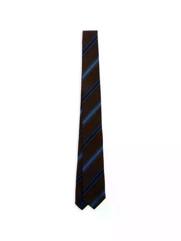FERRAGAMO Striped Silk Necktie - Brown