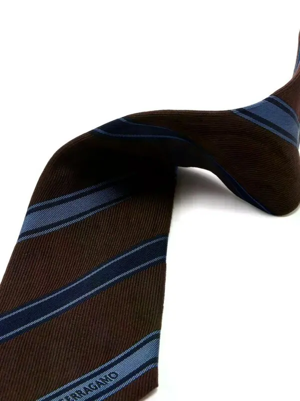 FERRAGAMO Striped Silk Necktie - Brown