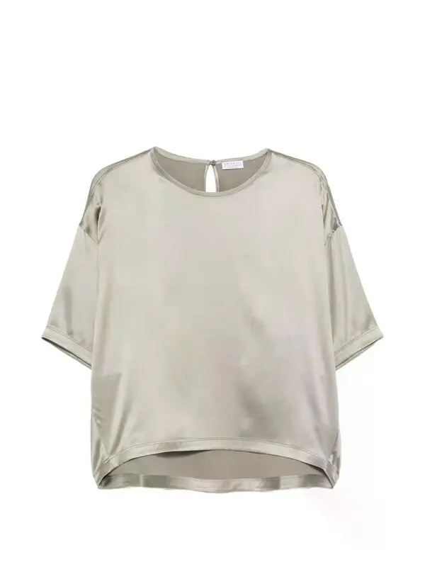 Brunello Cucinelli Keyhole Silk Top - Grey