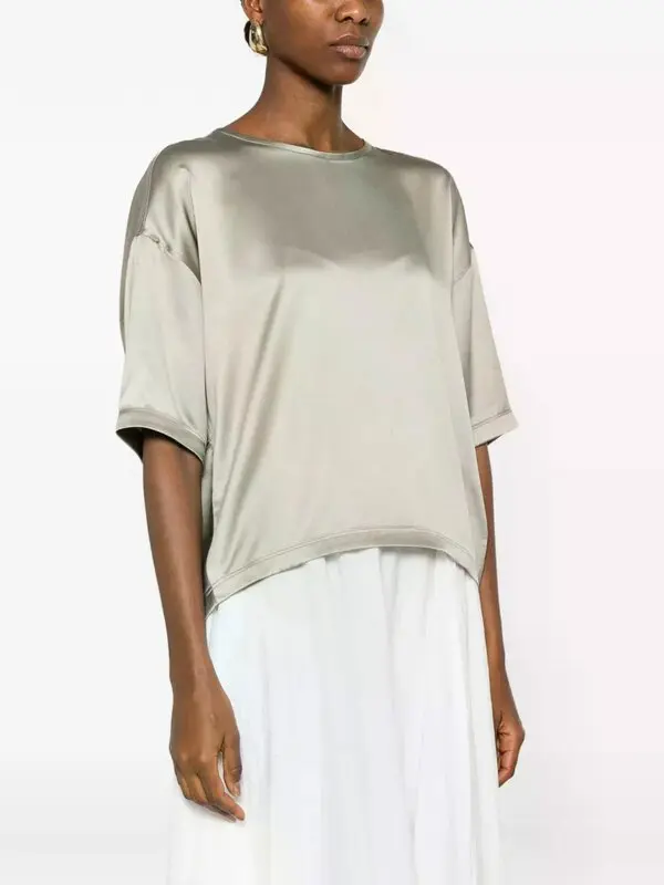 Brunello Cucinelli Keyhole Silk Top - Grey