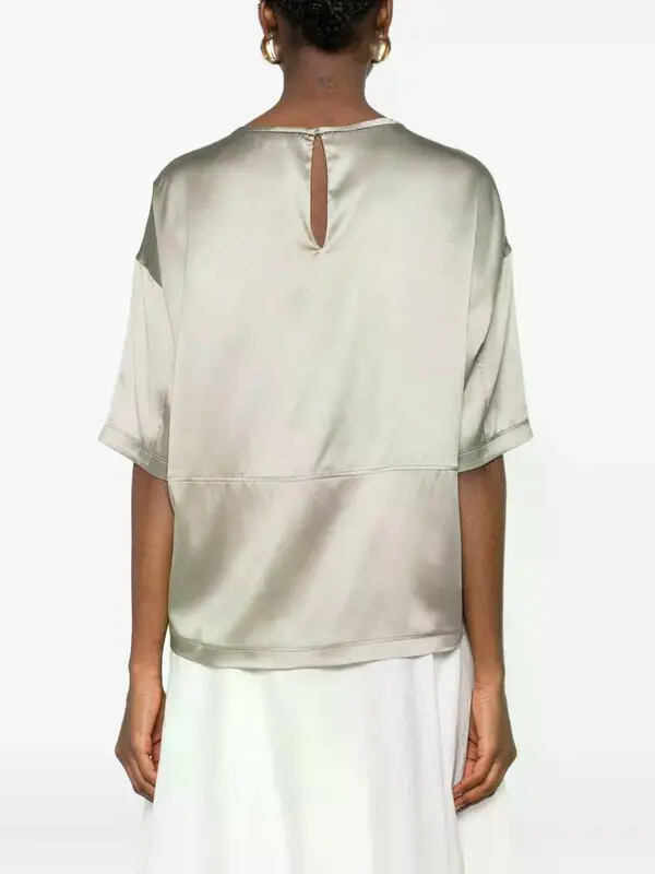 Brunello Cucinelli Keyhole Silk Top - Grey