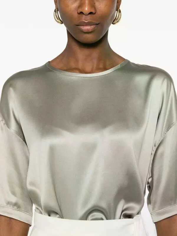 Brunello Cucinelli Keyhole Silk Top - Grey