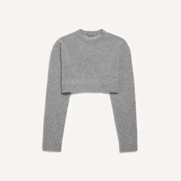 Balenciaga Open-knit Cashmere Cropped Crewneck - Grey