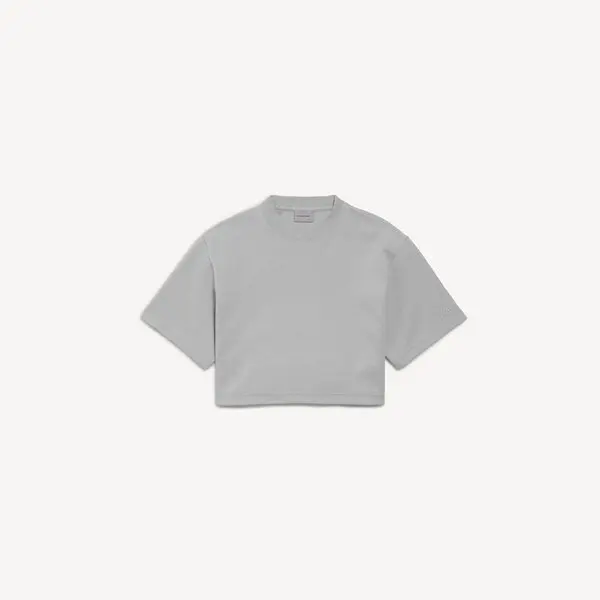 Balenciaga Cropped T-shirt With Embroidered Logo - Grey