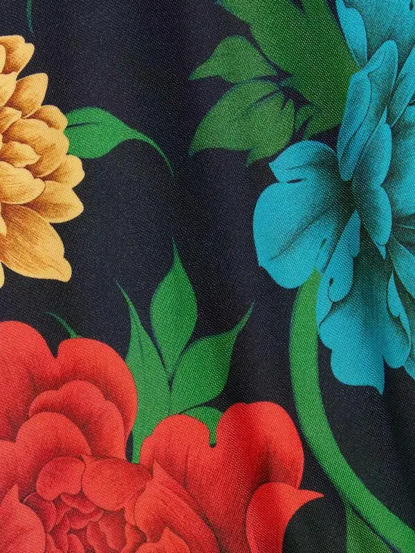 La DoubleJ Floral Ruched Punto Milano Dress - Blue