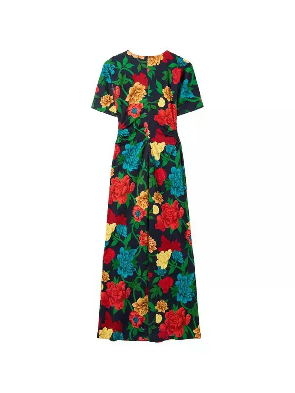 La DoubleJ Floral Ruched Punto Milano Dress - Blue