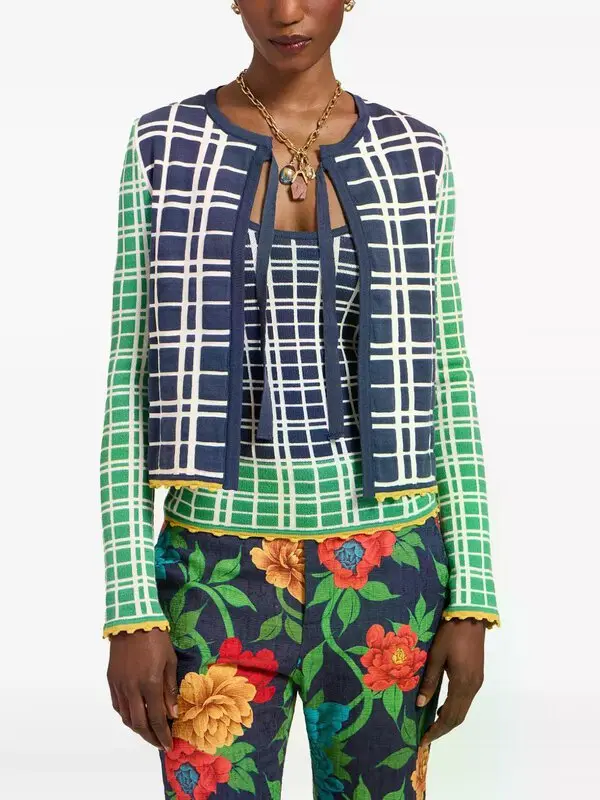 La DoubleJ Tie-front Checked Cardigan