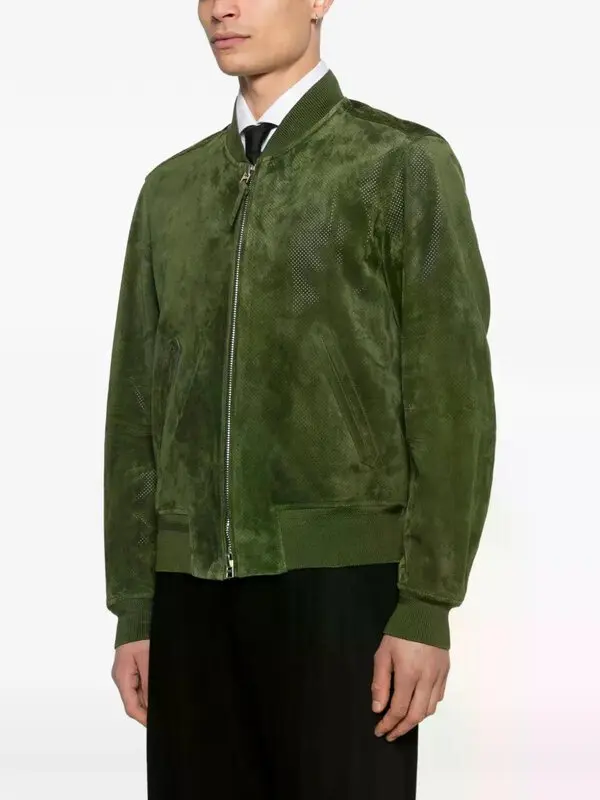 TOM FORD Perforated Suede Bomber Jacket - Green