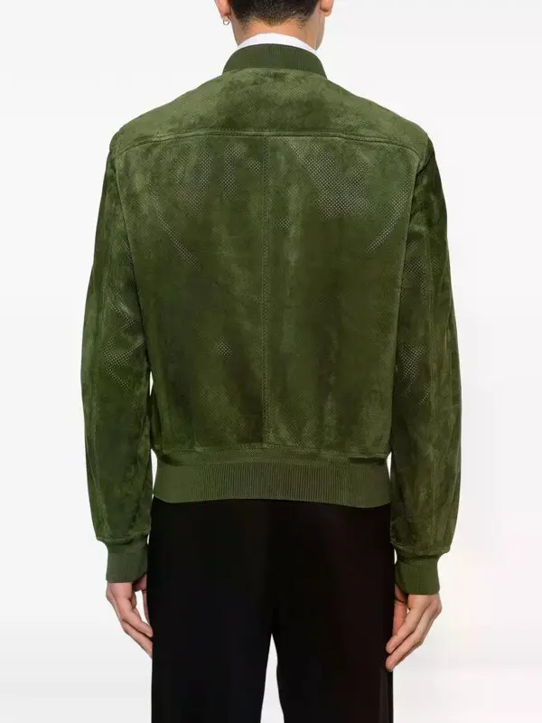 TOM FORD Perforated Suede Bomber Jacket - Green
