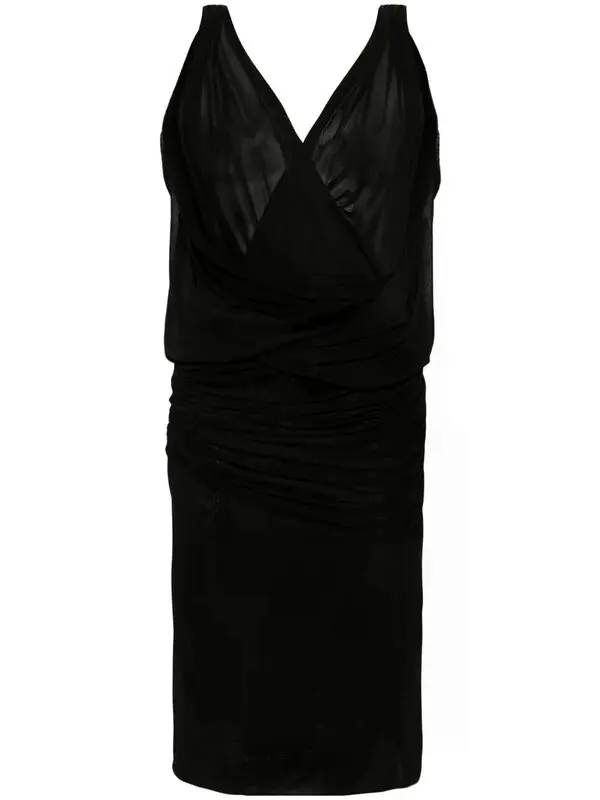 Saint Laurent Plunge Ruched Midi Dress