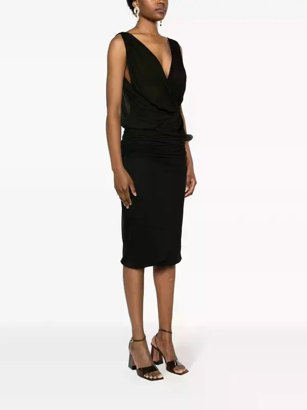 Saint Laurent Plunge Ruched Midi Dress