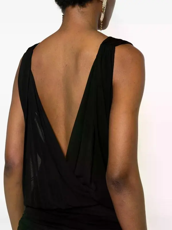 Saint Laurent Plunge Ruched Midi Dress