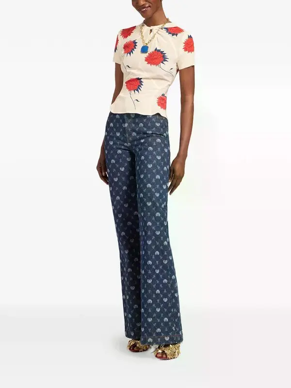 La DoubleJ Check Print Bell-bottom Jeans