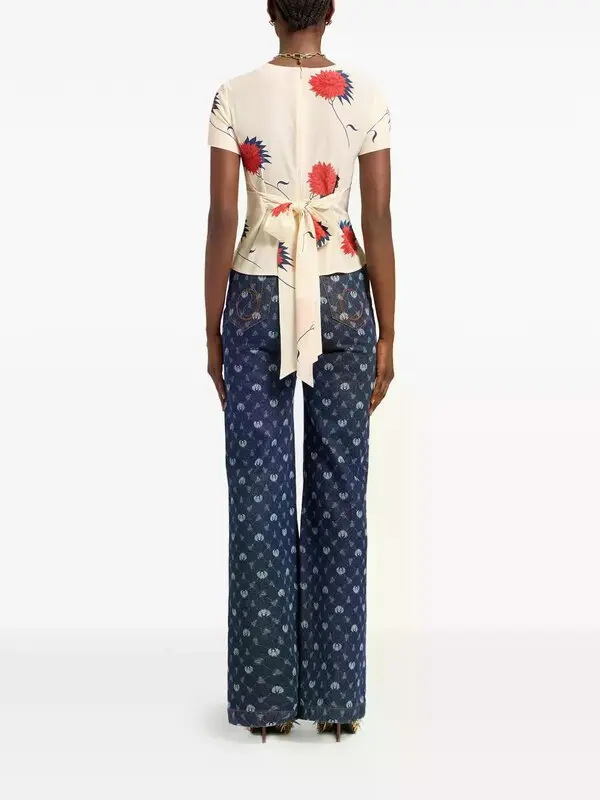 La DoubleJ Check Print Bell-bottom Jeans