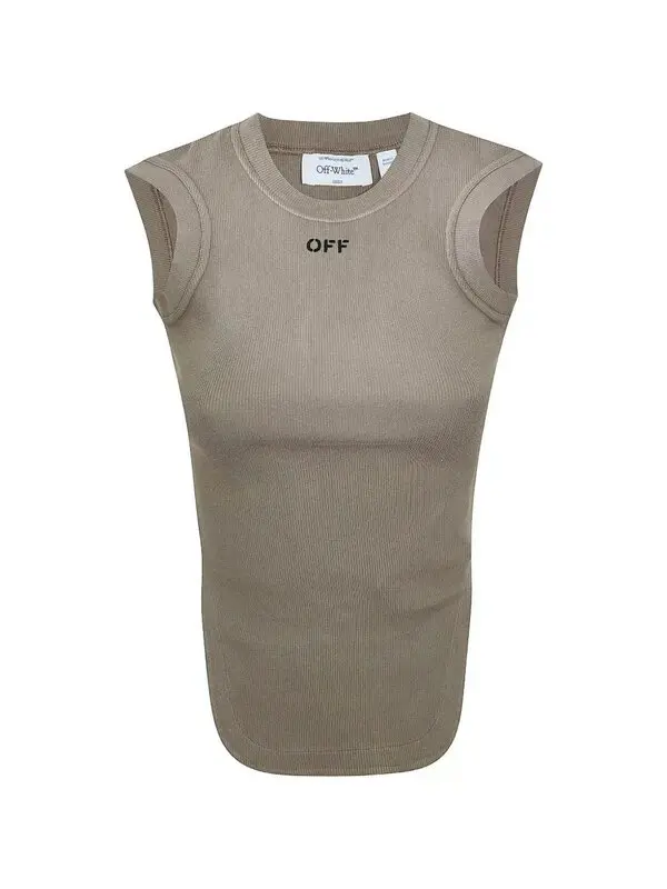 Off-White Ribbed Knit Sleeveless Top - Neutrals