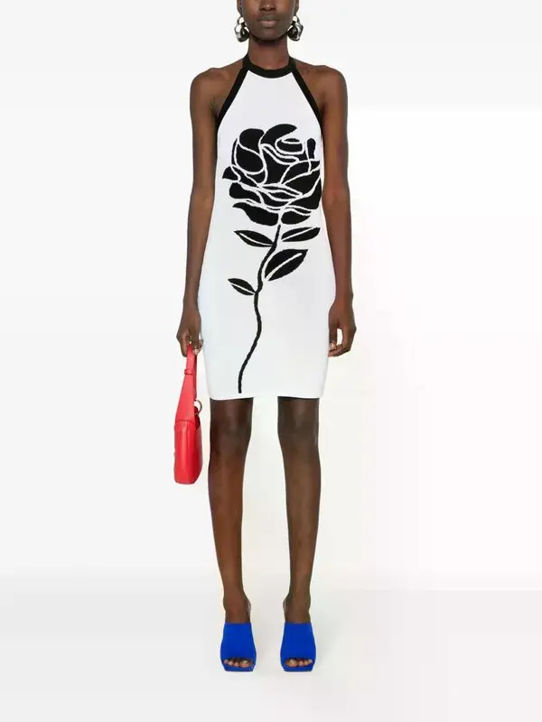 Balmain Rose-intarsia Halterneck Minidress
