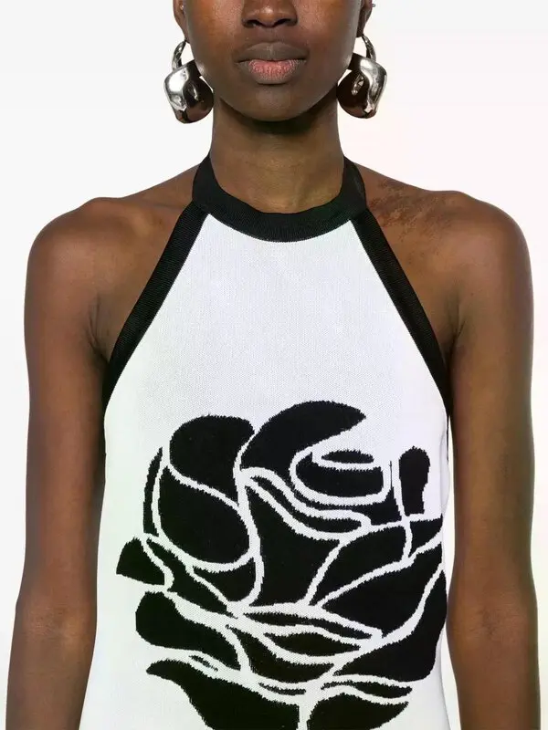 Balmain Rose-intarsia Halterneck Minidress