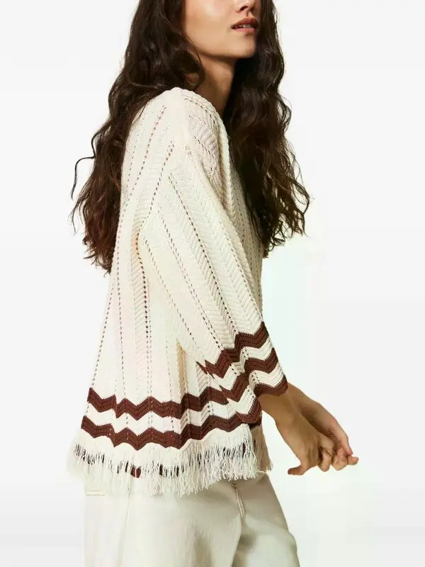 TWINSET Zigzag-print Fringed Knit Top