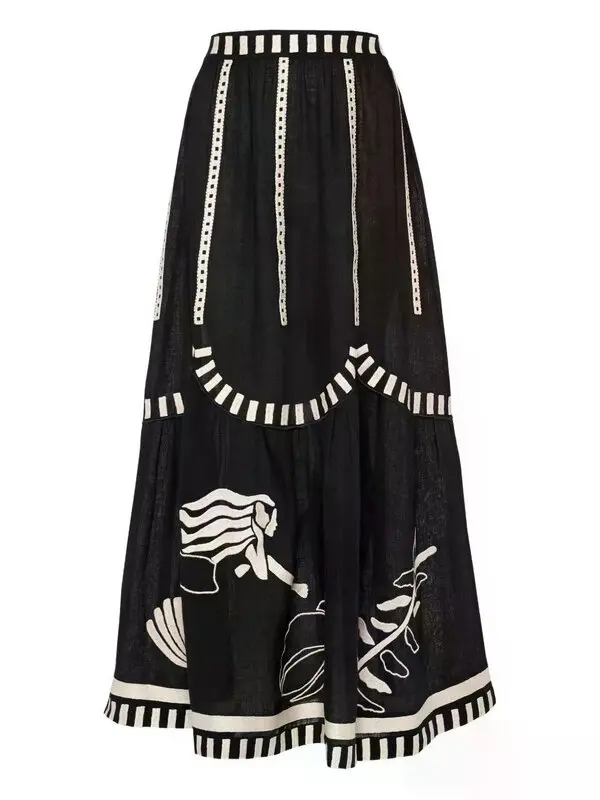 ERES Illustrated Tiered Maxi Skirt - Black