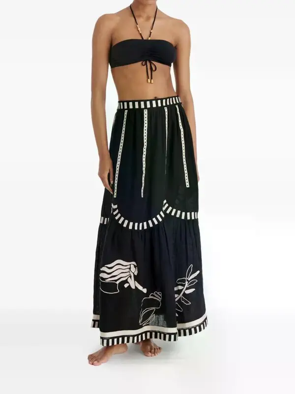 ERES Illustrated Tiered Maxi Skirt - Black