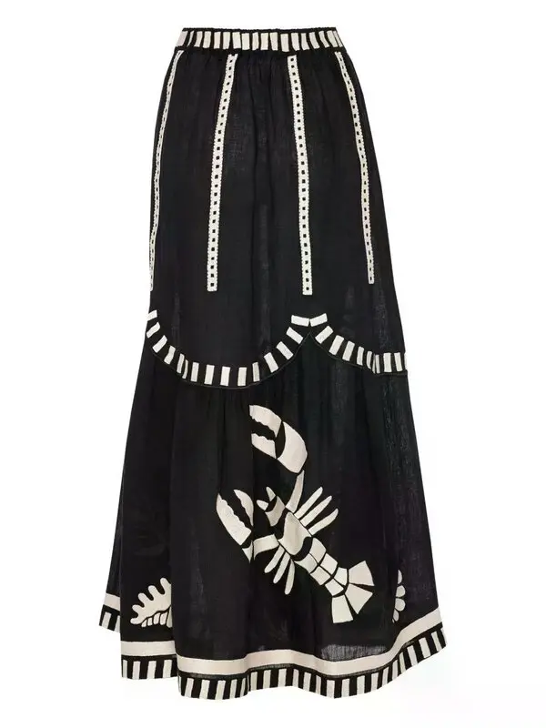 ERES Illustrated Tiered Maxi Skirt - Black