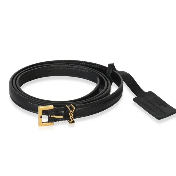 Saint Laurent Lambskin Monogram Cassandre Square Buckle Belt - Black