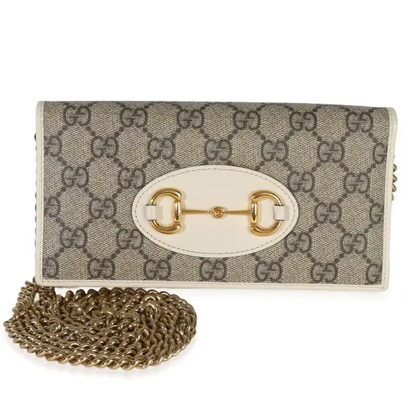 Gucci Gg Supreme Monogram Azalea Calfskin Horsebit 1955 Wallet On Chain - White