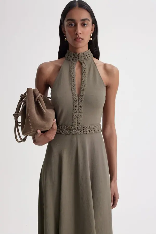 Scanlan Theodore Crepe Knit Daisy Sleeveless Dress - Army